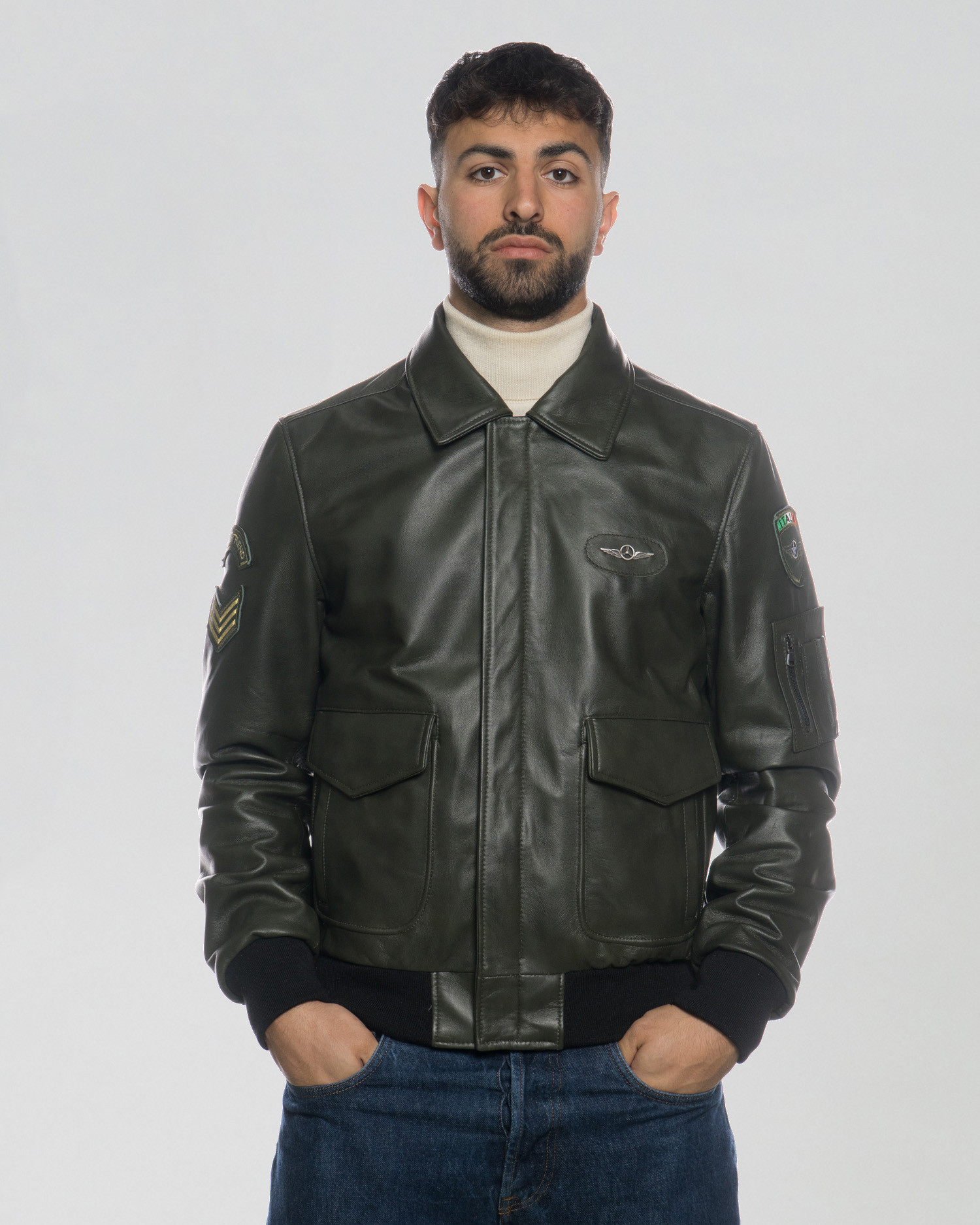 Men's leather jacket mod. aviator in genuine black leather 100% made in ...