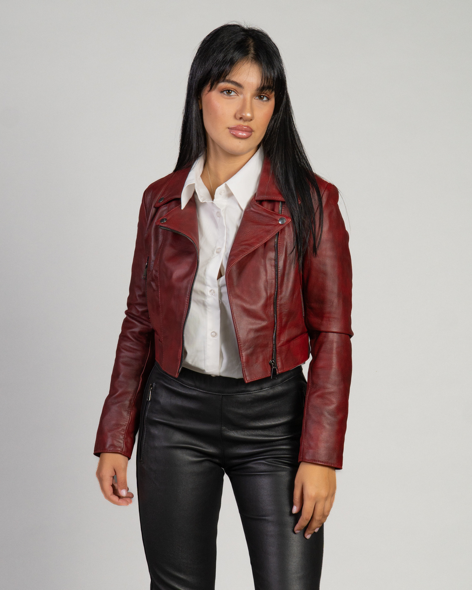 Chiodino Bis - Chiodo Donna Bordeaux in vera pelle - LeatherTrend.it